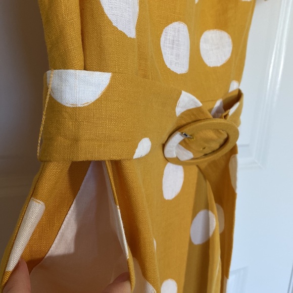 Boden | Dresses | Boden Hazel Polka Dot Belted Linen Midi Dress In Tuscan Sun Spot 6r | Poshmark